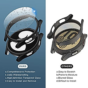 [5+5Pack] Samsung Galaxy Watch 5 2022 & Watch 4 2021 Screen Protector and Case 44mm, Kakufunny Anti-Fog Face Cover Tempered Glass Film & Hard PC Protective Bumper for Galaxy Watch 44 mm, Accessories