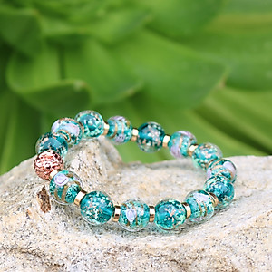 ARTSY Crafts Glow in The Dark Beads Bracelet, Ocean Blue Firefly Beads Stretch Bracelet, Luminous Murano Bead Healing Crystals Bracelets