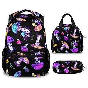 Mushroom Backpack with Lunch Box and Pencil Case Set, 3 in 1 Matching for Girls Boys Backpacks Combo, Aesthetic Bookbag and Pencil Case Bundle