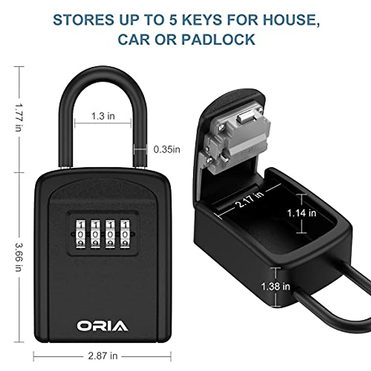 Key Lock Box for Outside,【2 Pack】Weatherproof 4 Digit Combination Key Storage Lock Box, 5 Keys Capacity Lockbox with Removable Shackle for Indoor Outdoor, Small Size 3.66in
