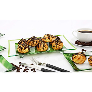 GAC Unique Landscape Design Rectangular Tempered Glass Serving Tray on Glass Ball Legs – 10x14 Inch – Break Resistant – Oven, Microwave, and Dishwasher Safe – Attractive Green Colored Serving Platter