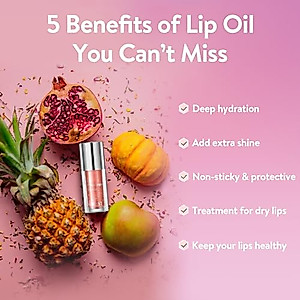 Lisara Hydrating Lip Glow Oil, Moisturizing Lip Oil Gloss, Non-Sticky & Long Lasting Lip Oil Tinted, Big Brush Head Clear Plumping Lip Gloss, Tinted Lip Balm for Lip Care and Dry Lips-Coral Pink