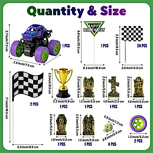 Haooryx Green and Purple Monster Truck Cake Toppers 40Pcs Monster Truck Racing Car Cake Decoration Birthday Dessert Cupcake Cake Topper Decor for Kids Theme Birthday Party Baby Shower Decor Supplies