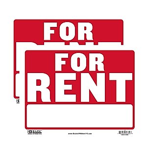 BAZIC For Rent Sign 12"x16", For Rent Rental House Home Apartment Car Auto Store Shops Business Waterproof Indoor Signage, 2-Pack