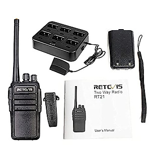 Retevis RT21 Adult Walkie Talkies(6 Pack) with Headsets (10 Pack), 2 Way Radio Hands Free with Six-Way Multi Gang Charger Long Range for Organization Business, C Shape Earhook Walkie Talkie Earpiece