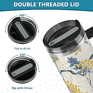 Yasala Car Tumbler with Handle Wildflowers Travel Mug Coffee Cup Insulated Beverage Container Mega Cup for Hot Cold Drinking Thermos Water Bottle Cupholder Friendly 40 oz