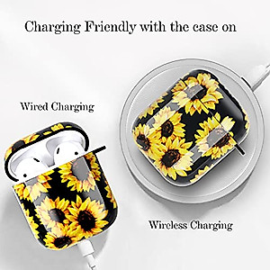 Sun Flower Case Compatible with AirPods Cover, Full Protective Soft TPU AirPods Cover Compatible with AirPods 1&2 Wireless and Wired Charging Case ZPYOU -Black Sunflower