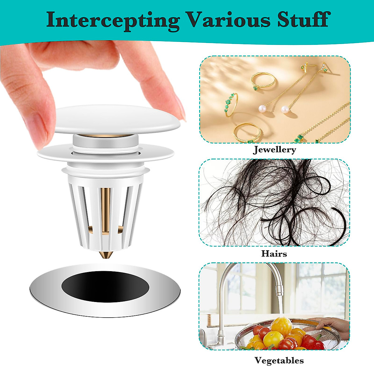 Sink Drain Strainer, ZMyHeart Drain Hair Catcher, Bathroom Universal Basin Sink Drain Stopper, Anti-Clogging, Bathtub Sink Stopper for 1.04~1.97 inch Drain Hole (Bullet Type)