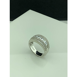 SILVERCLOSEOUT Rhodium Plated Sterling Silver Wide Square Cut Womens Cubic Zirconia Statement Ring - Size 11