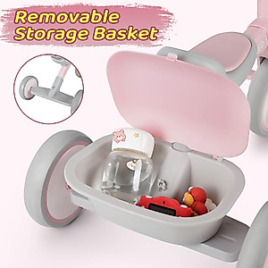 SEREED Colorful Lighting Toddler Tricycle for 2-5 Years Old Girls, Adjustable Seat&Handlebar Trike, Removable Basket, Birthday Gift Idea for Kids Ages 2+ (Pink)