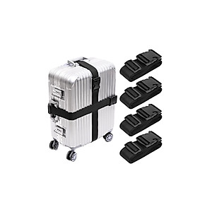 Darller 4 PCS 74" x 2" Luggage Straps Suitcase Belts Wide Adjustable Packing Straps Travel Accessories, Black
