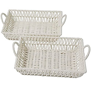The Novogratz Cotton Handmade Woven Storage Basket with Handles, Set of 2 19", 18"W, White