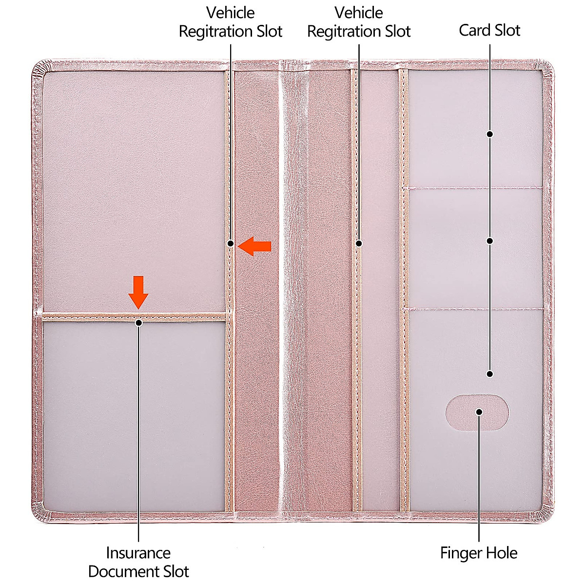 HerriaT Car Registration and Insurance Card Holder - Leather Vehicle Glove Box Automobile Documents Paperwork Wallet Case Organizer for ID, Driver's License, Key Contact Information Cards - Men&Women