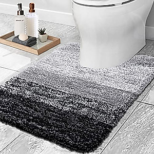 OLANLY Ombre Bath Rug and Toilet Rugs U-Shaped, Bath Rug Size 24x16 and Toilet Rugs Size 24x20 in Black, 2 Item Bundle