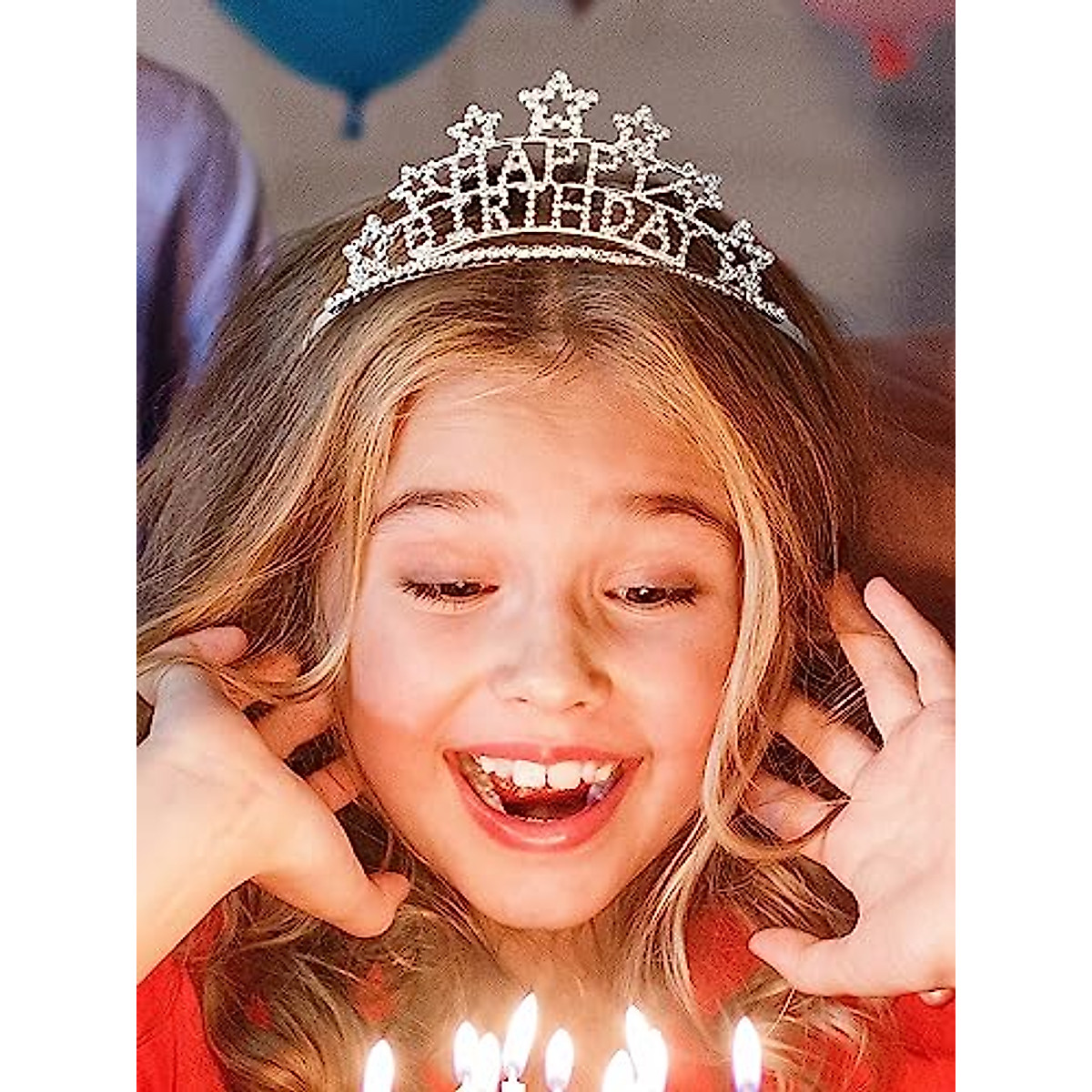 SWEETV Happy Birthday Tiara Crown for Girls & Women, Rhinestone Bday Crown with Comb, Crystal Birthday Party Hat Gift Princess Headpieces, Clear