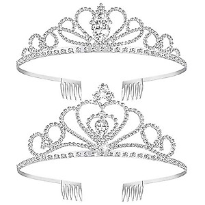 FRCOLOR Crystal Tiaras For Women 2 Pack Crown With Comb Princess Crown Jewelry Bridal Wedding Prom Birthday Crown Halloween Christmas Costume
