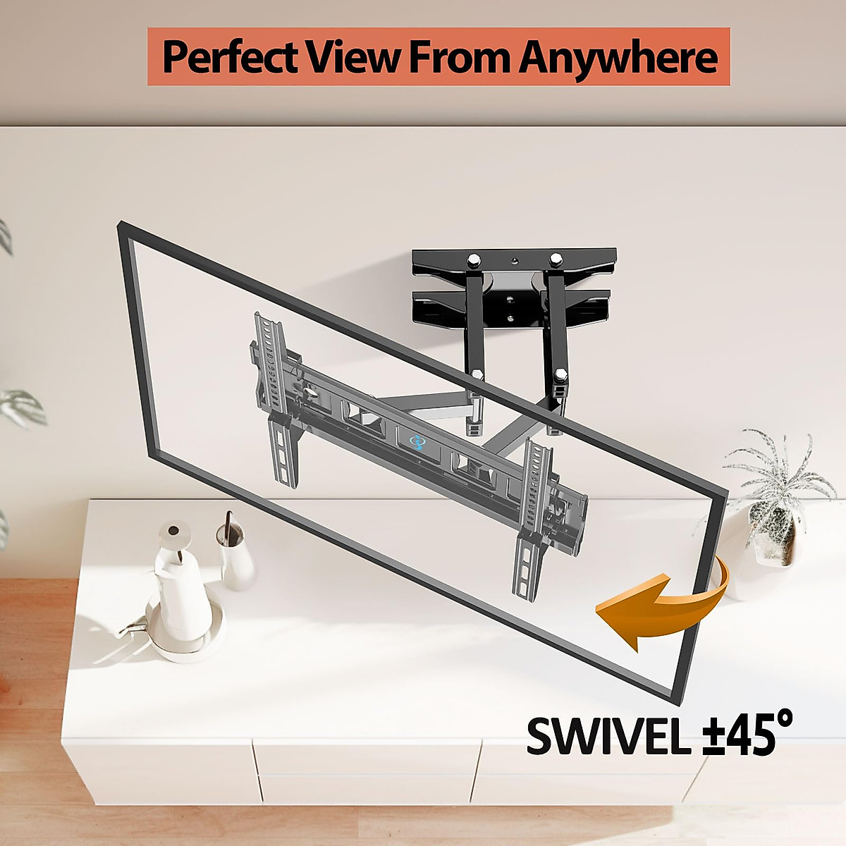 SJBRWN Full Motion TV Wall Mount for 26-65 Inch Flat Curved Screen TVs,Tilt and Swivel TV Mount with Articulating 6 Arms Extension Rotation, Max VESA 400X400mm Ups to 99 lbs Wall Mount TV Bracket