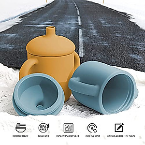 Toddler Cup, Silicone Training Cup Sippy Cup with Straw, Spill Proof and Non-Slip Handles, NO BPA, Unbreakable, Trainer Cup for Babies Toddlers and Infants, 5 oz, 2 Count, Grey-blue, Pink