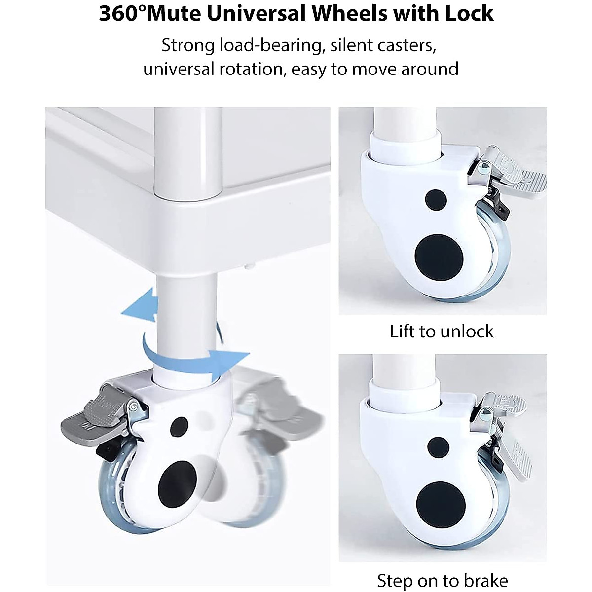 Mobile Trolley Cart, 2 Tier Heavy Duty Rolling Utility Cart with 360° Rotate Wheels, Medical Mobile Trolley Cart with Dirt Bucket & Drawer Spacious Beauty Salon Rolling Cart