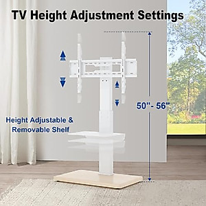 YOMT Floor TV Stand with Swivel Mount for Most TVs up to 75 Inch, Tall Corner TV Stand with Height Adjustable Shelf, Universal TV Mount Stand Holds up to 110 LBS, Upgrade Sturdy Wood Base, White