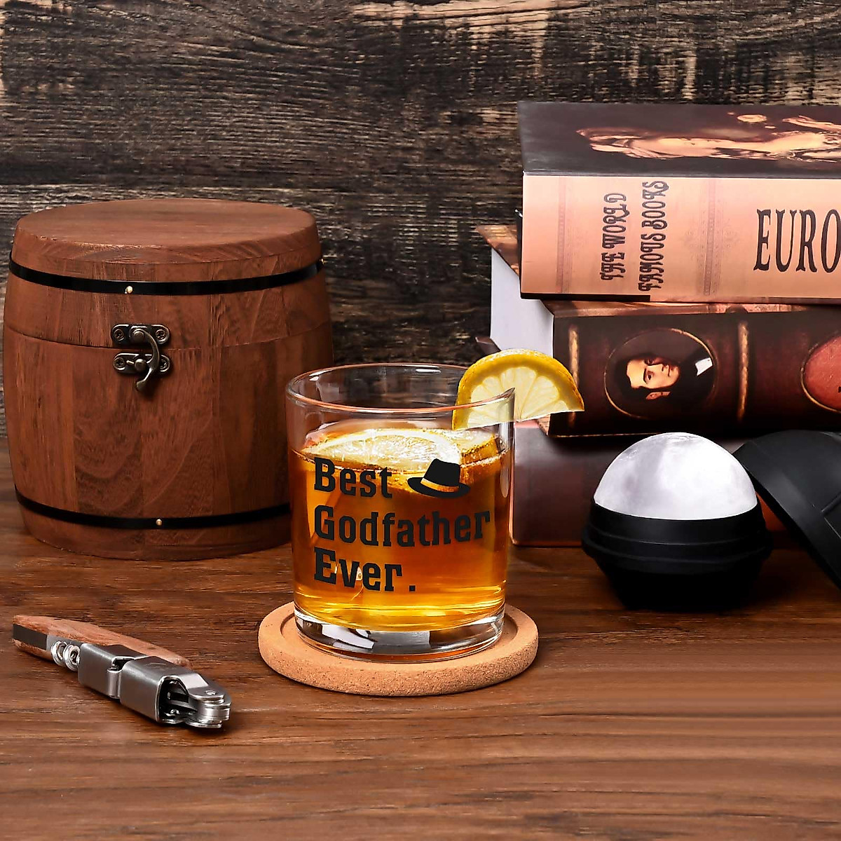 DAZLUTE Godfather Gifts for Men, Best Godfather Ever Whiskey Glass Set, Godfather Proposal Gifts, Father's Day Birthday for Godfather New Godfather, 10 Oz Godfather Old Fashioned Glass