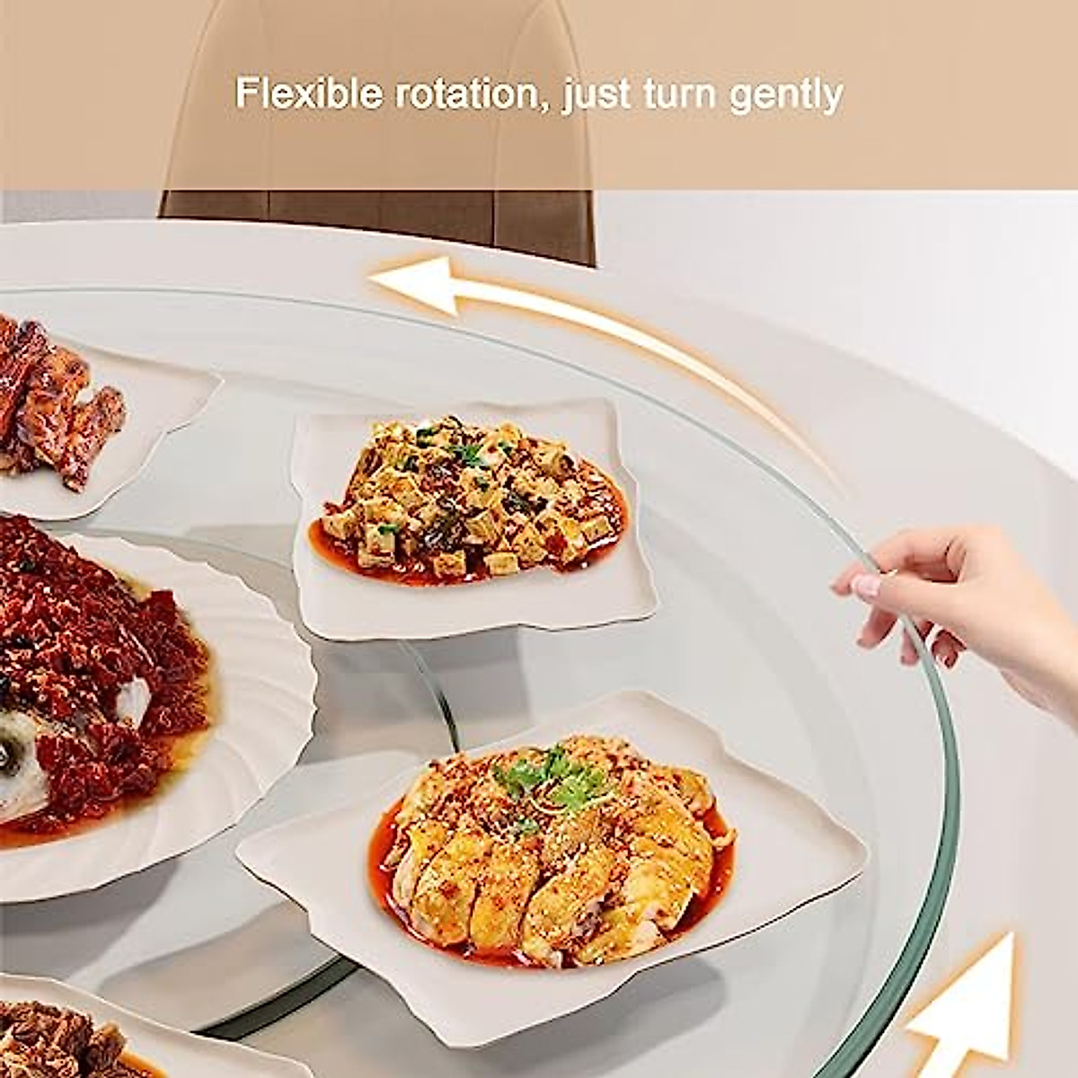 HASMI Lazy Susan Large, 8mm Tempered Glass Round Turntable, Kitchen Dining Table Rotating Tray, Aluminum Alloy Bearing, Easy to Share All Food