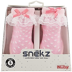 Nuby Snekz Comfortable Rubber Sole Sock Shoes for First Steps- Pink Polka Dots/Small 7-14 Months