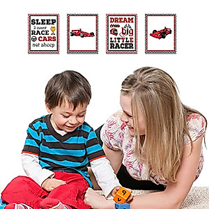 LHIUEM Race Car Wall Decor Sport Car Canvas Poster(8”X10”) Racing Mosaic Frame Wall Printed Hot Wheels Wall Art Big Dream Little Racer Wall Paintings for Boys Bedroom Playroom Classroom Ready to Hang