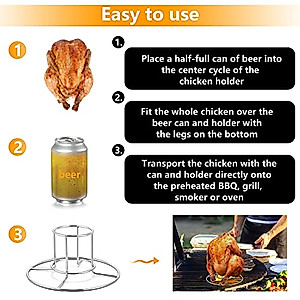 Leonyo Beer Can Chicken Holder Set of 2, Stainless Steel Beer Butt Vertical Chicken Rack Stand for Roaster Chicken & Turkey, Barbecue Accessories for Grill Smoker and Oven, Stable & Dishwasher Safe