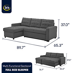 Serta Dreamlift Bakersfield Sectional Sofa Bed, Steel Grey