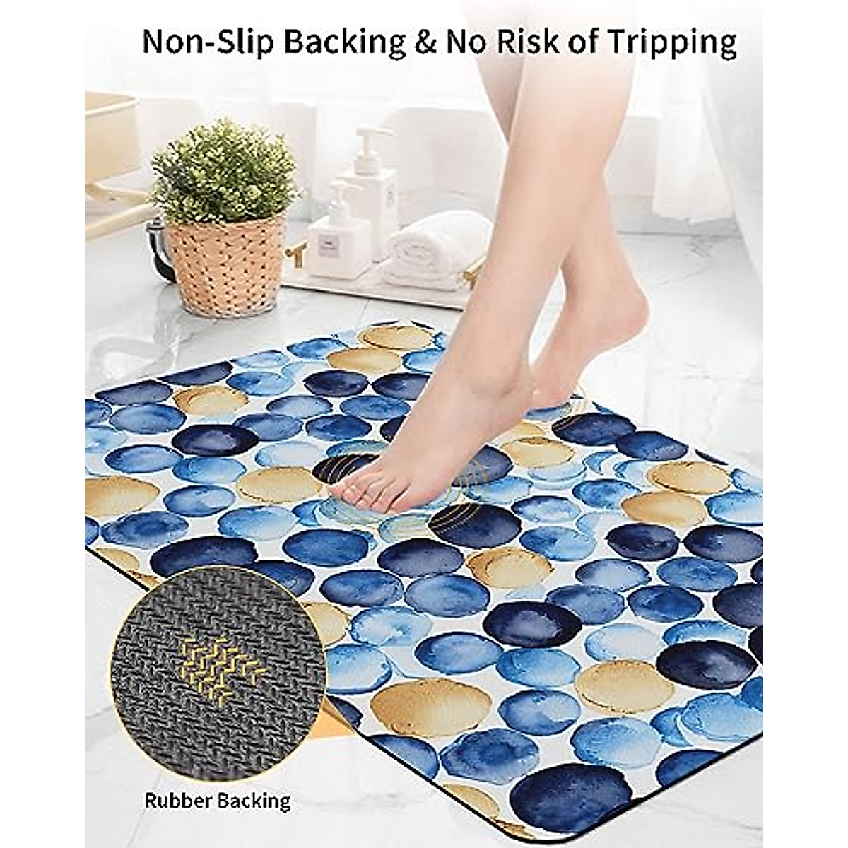 Gogobebe Super Absorbent Diatom Mud Mat Blue Brown Watercolor Macaron Texture Quick-Drying Thin Bath Mat Non-Slip Bathtub Mat Anti-Skid Rubber Bathroom Shower Mat 16x24in