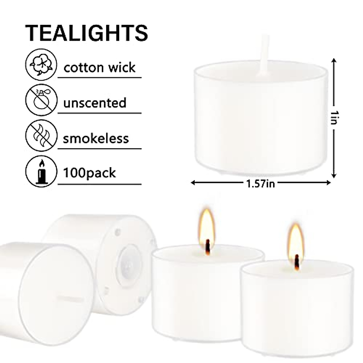 Tea Light Candles-Unscented White Smokeless Candles in Bulk -8 Hours Burn Time-for Weddings,Parties,Home,-100 Count