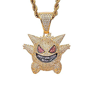 SMANXEY Gengar Gold Cubic Zirconia Hip Hop Pendant Necklace for Fans Classic Collection