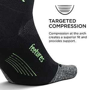 Feetures Elite Ultra Light Cushion Mini Crew Sock - Sport Sock with Targeted Compression - X-Large, Rogue Black (1 Pair)