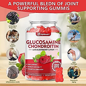 UPNEUTRI Sugar Free Glucosamine Chondroitin Gummies, Extra Strength 1500mg Glucosamine with Chondroitin MSM & Elderberry & Turmeric, Joint Support Supplement for Men & Women Joint Health