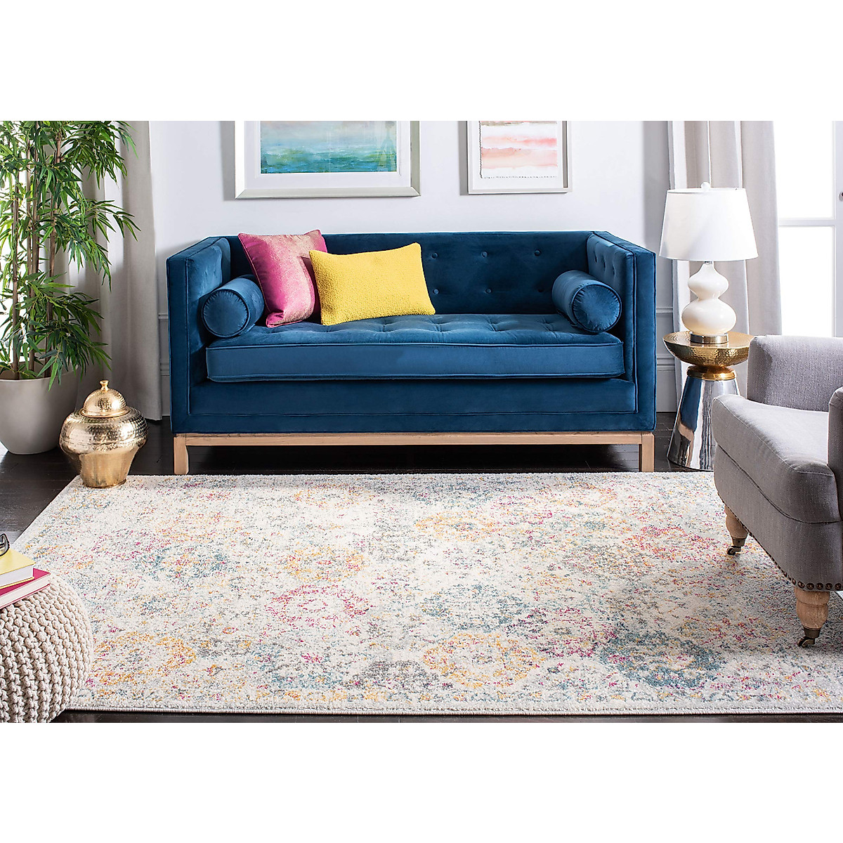 SAFAVIEH Madison Collection X-Large Area Rug - 11' x 15', Grey & Gold, Boho Chic Distressed Design, Non-Shedding & Easy Care, Ideal for High Traffic Areas in Living Room, Bedroom (MAD611F)