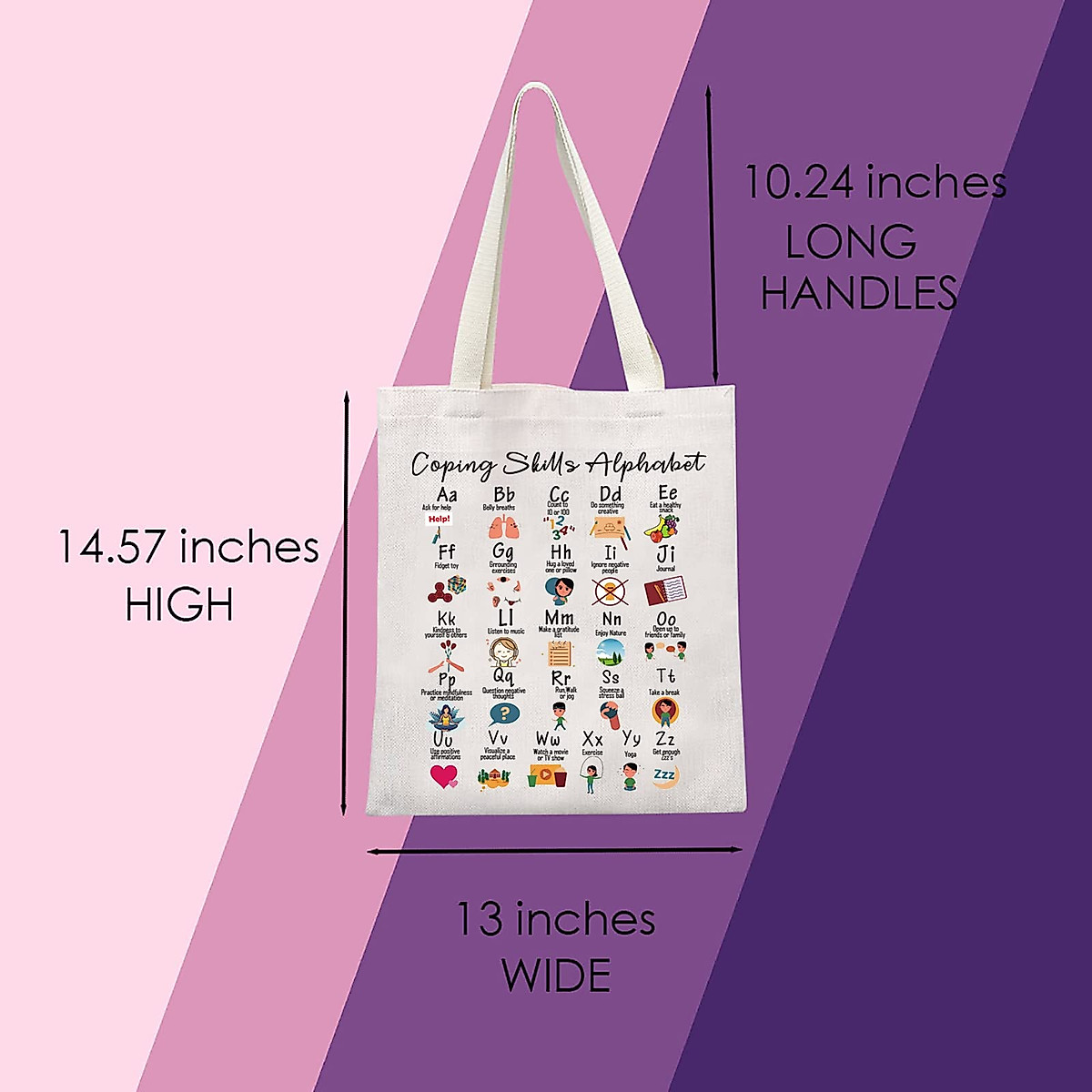 Coping Skills Alphabet Tote Bag Counselor Handbag Mental Health Awareness Bag Therapist Bag (Shopping Bag)