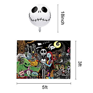 QICI Christmas Nightmare Party Photography Backdrop Christmas Nightmare Themed Balloon Party Decorations Background Kids Adults Photography Banner Decoration 5X3FT