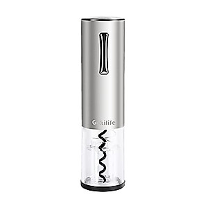 Gokilife Electric Wine Opener, Automatic Rechargeable Wine Bottle Corkscrew Opener with Foil Cutter, One-click Button Wine Bottle Openers with LED Light for Home Party Restaurant (Silver01)