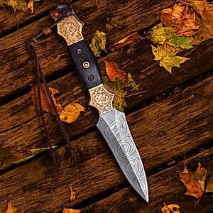 Damascus Steel fixed Blade Hunting Knife Camping Hiking. SM11