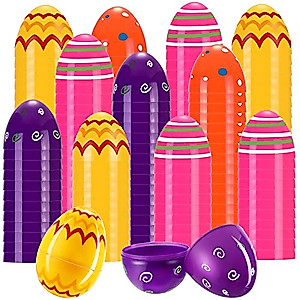 50 Pcs 3.5 Inch Easter Eggs Printed Bright Eggs Fillable Plastic Easter Eggs Easter Basket Stuffers Bulk Colorful Eggs for Easter Egg Hunting Games Kids Boys Girls Party Stocking Fillers, 4 Styles