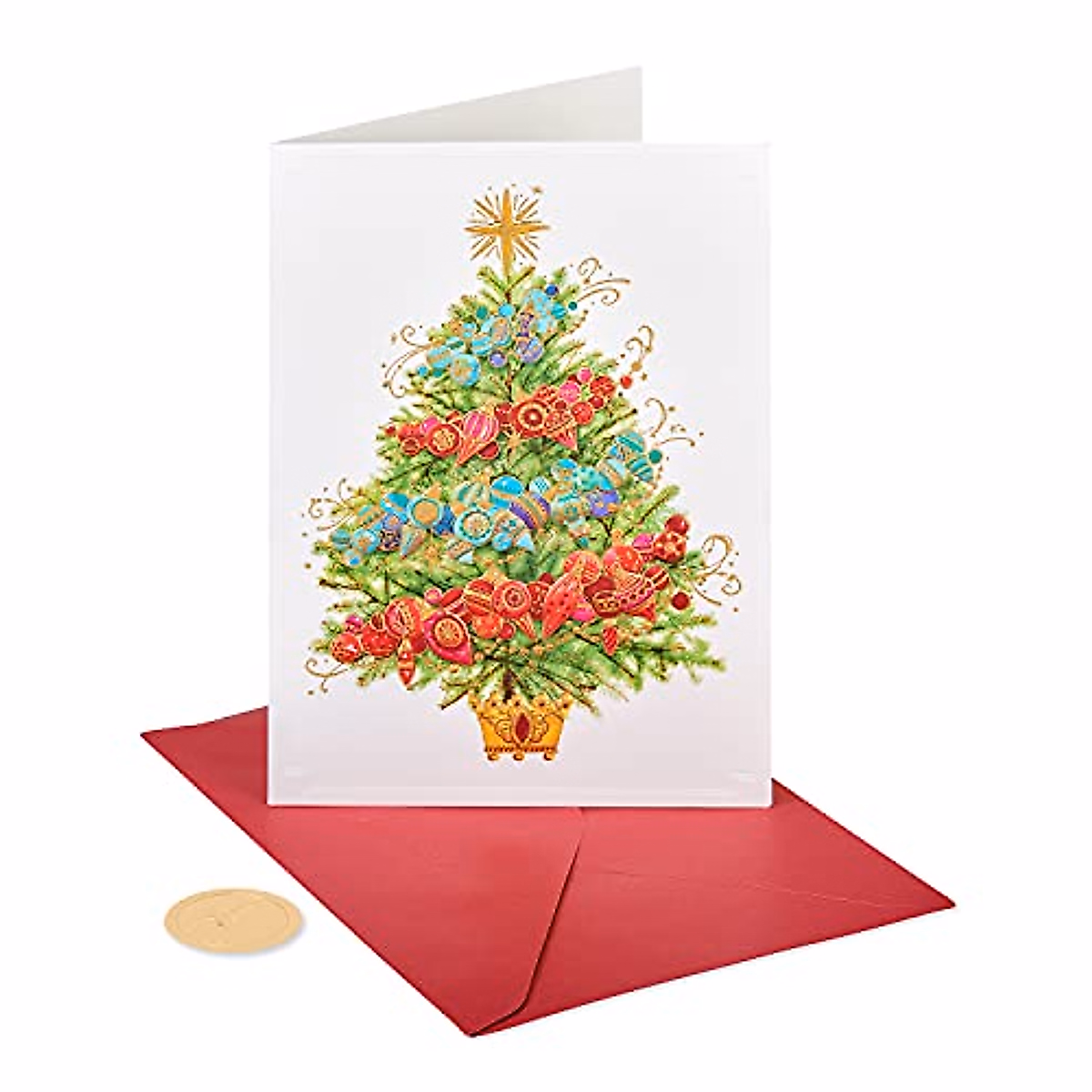 Papyrus Boxed Christmas Cards with Envelopes, Peace and Happiness, Glitter-Free Christmas Tree (12-Count)