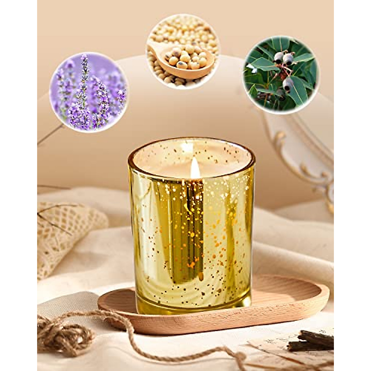 Candles for Lavender Home Scented: Premium Jar Candles Aromatherapy Lavender Eucalyptus, Scented Candles for Women to Relieve Stress, Soy Candles AS Gifts All Natural (6 oz 36 Hour Burn)