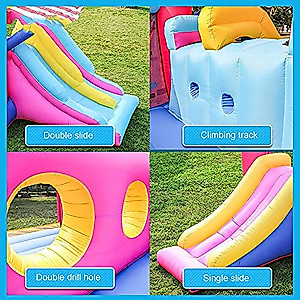 Bouncy Castles Inflatable Castle Family Children's Playground Outdoor Play Equipment Small Trampoline Slide Combination Inflatables20X275X205Cm,