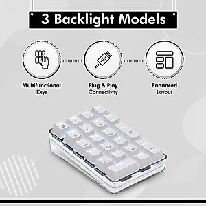 Qisan Mechanical Numeric Keypad GATERON Red Switch Wired Crystal Case White Backlit Gaming Keypad 21 Keys Mini Numpad Portable Mechanical Numpad Extended | Laptop Accessories | keypad for Computer