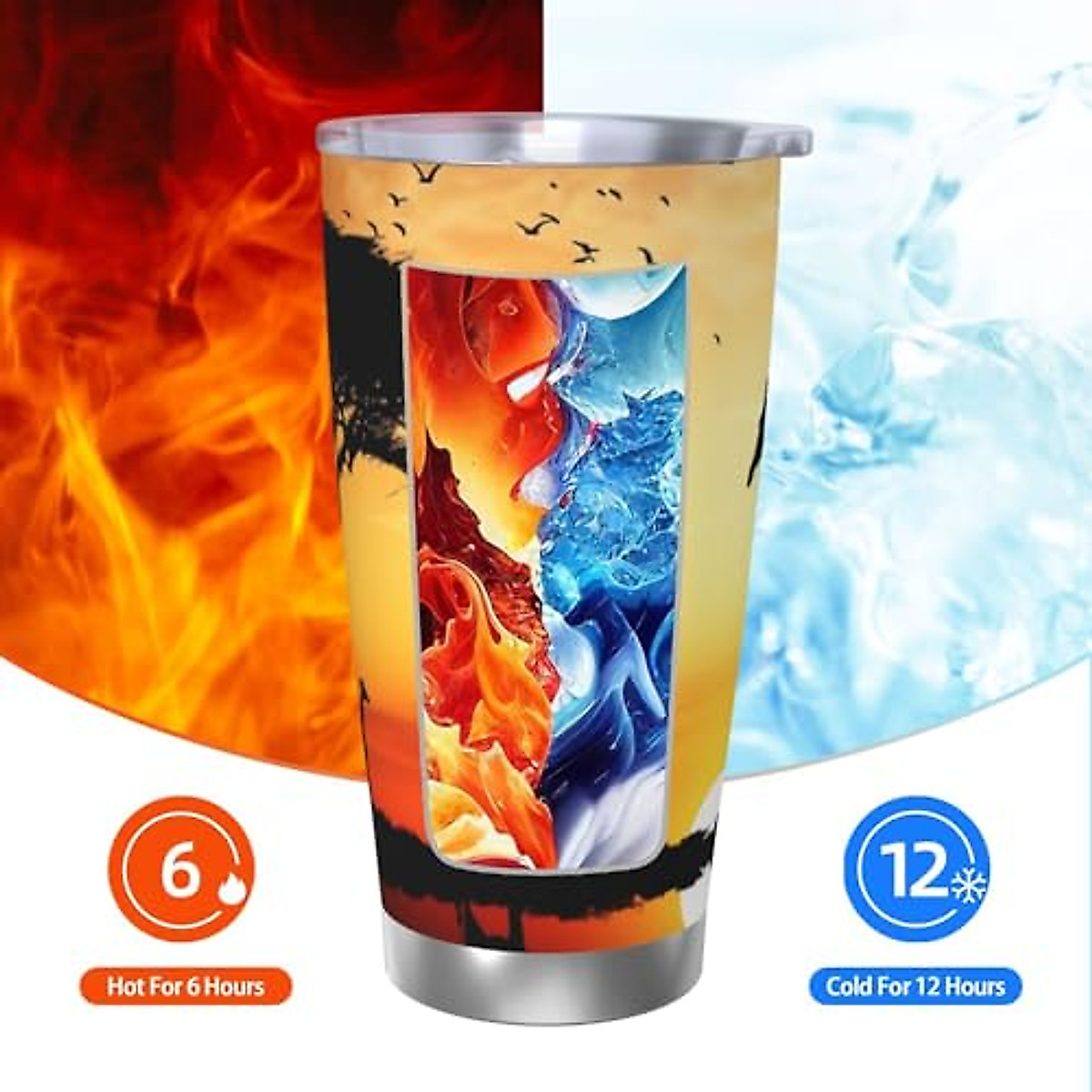 Giraffe Sunset Tumbler with Lid and Straw 20oz Stainless Steel Car Cup for Hot and Cold Drinks, Double Wall Insulated Travel Coffee Mug Reusable Drink Thermos Cup Birthday Gifts