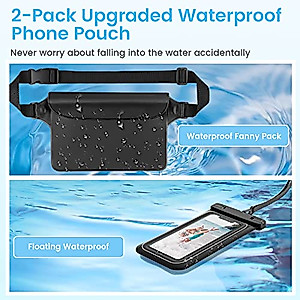 VEGO [2 Pack] Waterproof Pouch with Adjustable Waist Strap, Universal Floating Waterproof Phone Pouch for iPhone 13 12 11 Pro XR Xs 8 7 Galaxy S22 S21 S10 Note 10 up to 7" - Black+Black