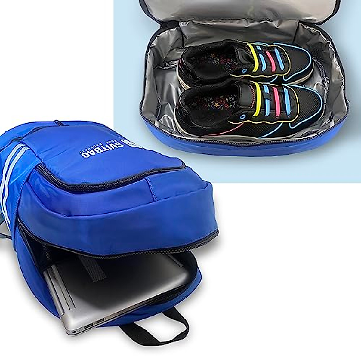 Svitbag Blue Large Waterproof Sports Backpack 35.5L Capacity Polyester Fabric Reflective Side Stripes, Multiple Compartments, Laptop and Phone Pockets - Best for Gym
