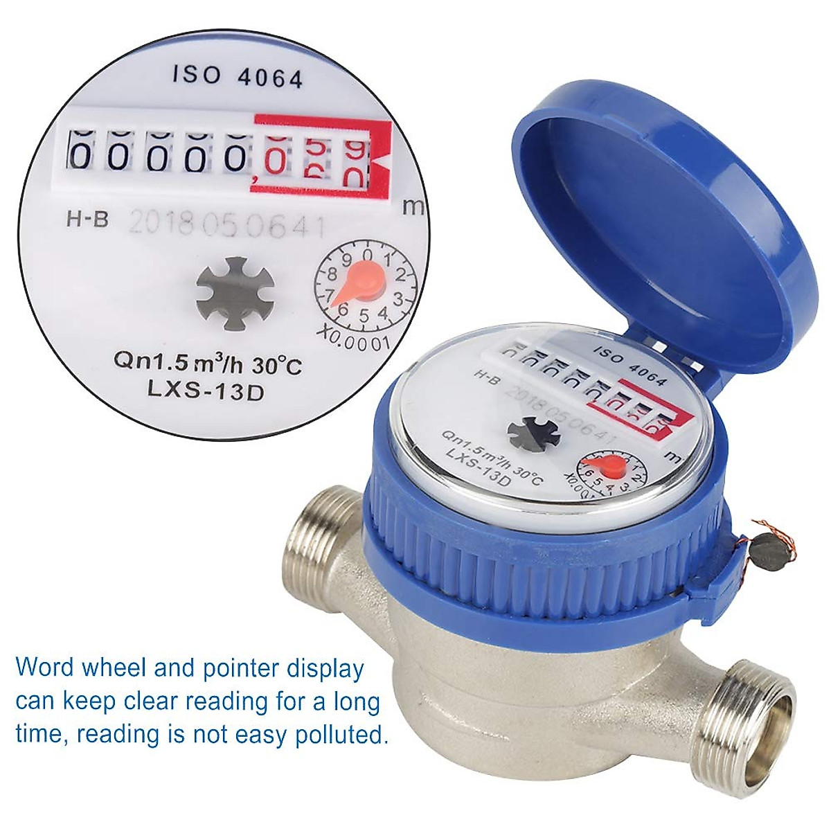 1/2'' Water Meter,0℃~40℃ Digital Cold Wet Water Arbitrary Rotation Gauge Meter,0.0001-99999 Portable Garden Home Cold Water Meter