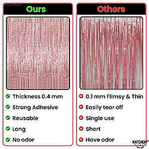 KatchOn, Iridescent Rose Gold Fringe Curtain - 3.2x8 Feet, Pack of 2 | Rose Gold Backdrop Curtain for Rose Gold Birthday Decorations | Irridescent Rose Gold Streamers | Bachelorette Party Decorations